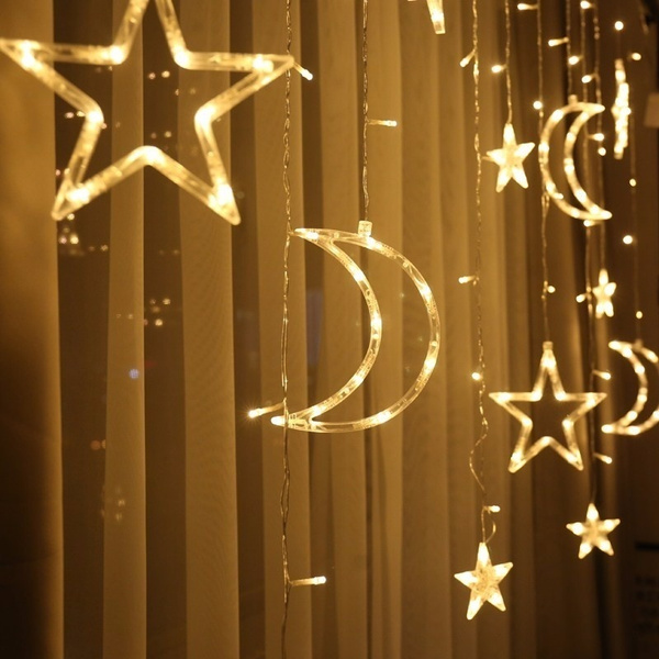 2.5M LED Lights Romantic Moon Star LED Curtain String Lighting Strip ...