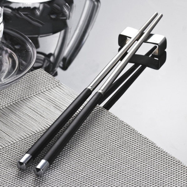 1 Pair Stainless Steel Square Chopsticks Titanium Sushi Hashi Chinese ...
