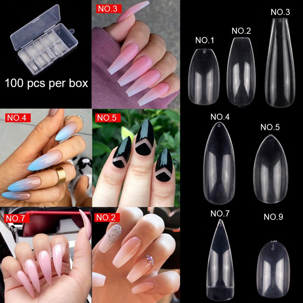 100 Pieces Per Box False Nails Transparent Natural 7 Popular Nail ...