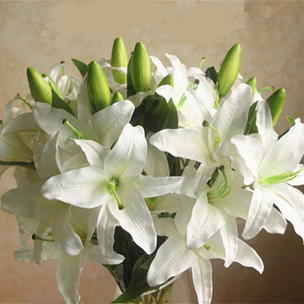 Big Size Real Touch Lily Artificial Flower Hand Feel Flores Artificiais ...