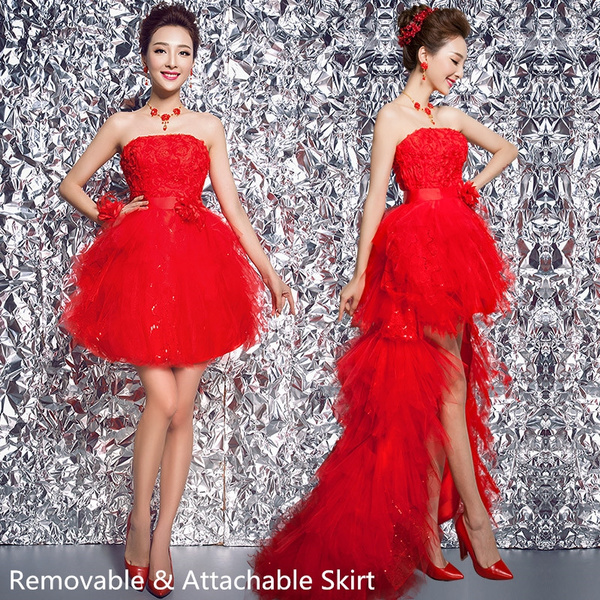 Tulle Long Tail with Removable Attachable Skirt High Low Wedding Dress ...