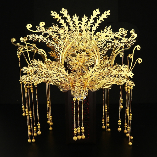 Gold Chinese Classical Bridal Crown Dragon and Phoenix Headdress ...