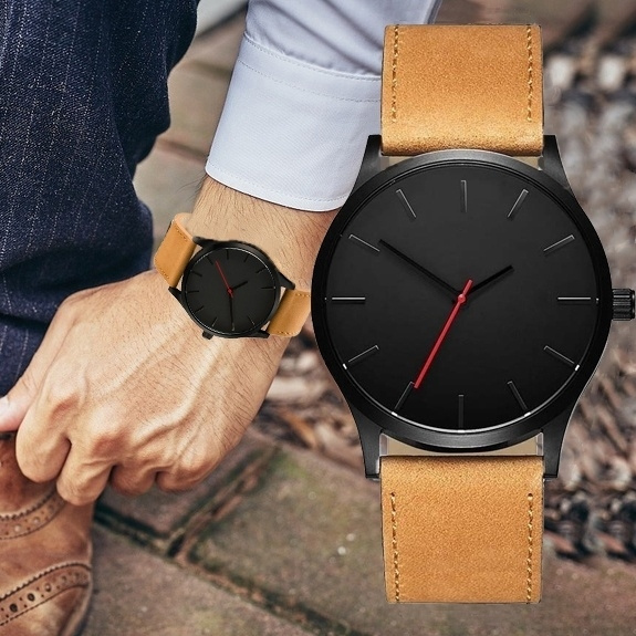 Men's Fashion Business Big Round Watches Leather Band Quartz Sports ...