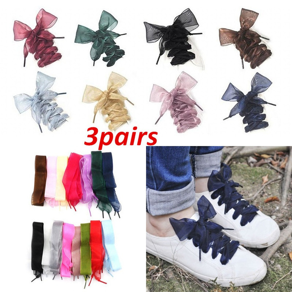 3Pairs Women Silk Shoestrings Satin Ribbon Shoe Laces For Sneakers ...