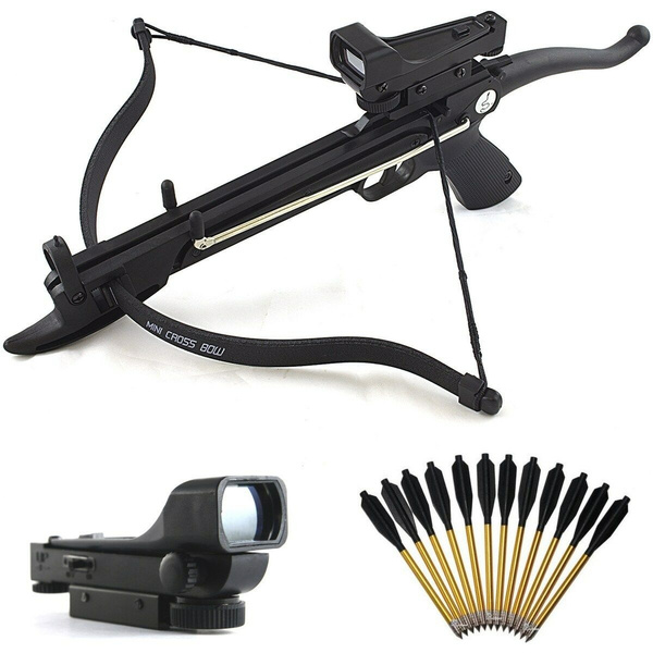 MINI 80 LB SELF COCKING PISTOL GUN CROSSBOW + RED DOT SCOPE & 15 ...