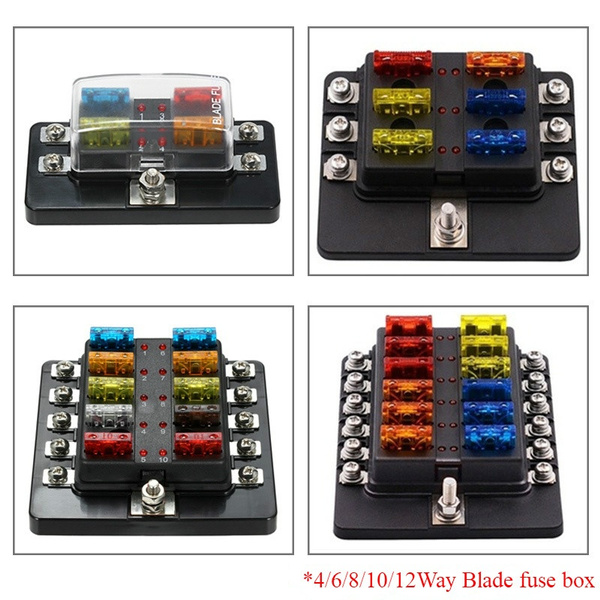 New 4/6/8/10/12 Way Blade Fuse Box with LED Indicator Light Fuse Block ...