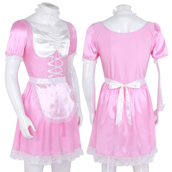 Mens Sissy Maid Costume Outfit Satin Pink Black Fancy Dress Uniform | Wish