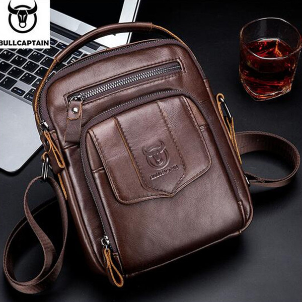 BULLCAPTAIN Genuine Leather men's Bag Small shoulder Messenger bags for ...