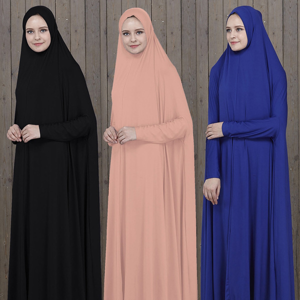 Muslim Women Prayer One Piece Hijab Dress Long Khimar With Sleeves Maxi