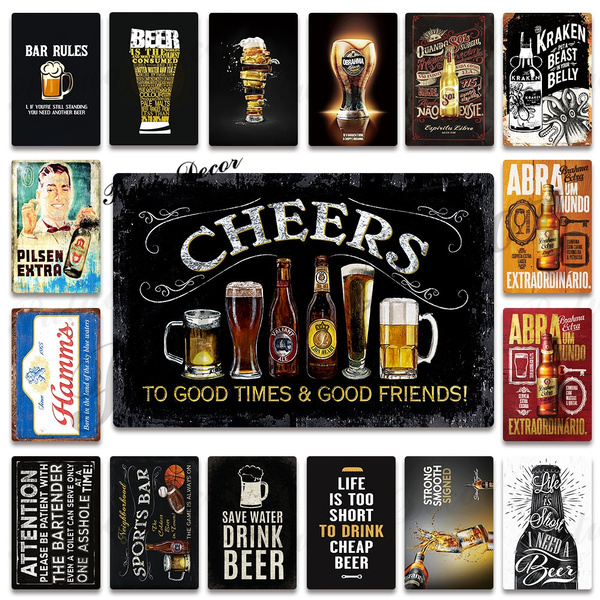 Putuo - "CHEERS" Vintage Tin Signs Retro Metal Posters for Man Cave Bar ...