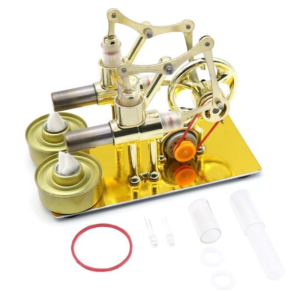 Double Cylinders Hot Air Stirling Engine Model Generator Motor Steam ...