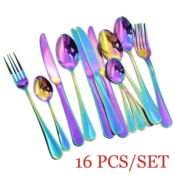 Creative 16 Pcs/Set Stainless Steel Tableware Set Colorful Romantic ...