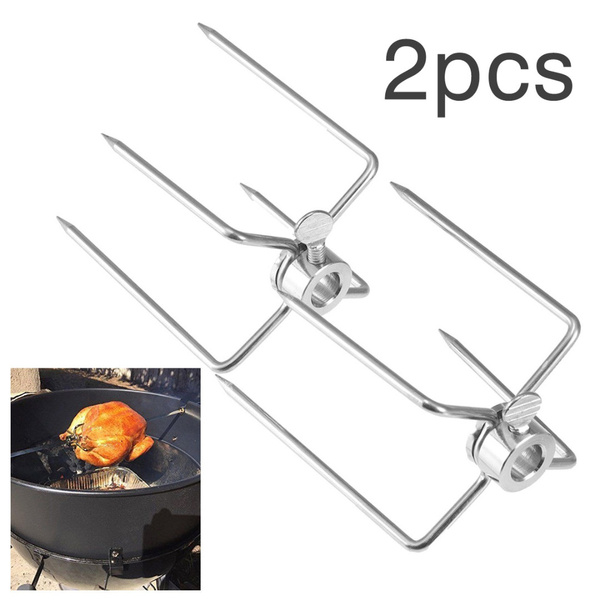 2Pcs Stainless Steel BBQ Spit Forks Charcoal Chicken Grill Rotisserie ...