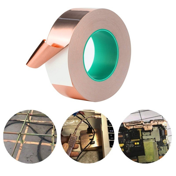 20 Meters Dual Conductive Copper Foil Tape Strip Adhesive EMI Shielding ...