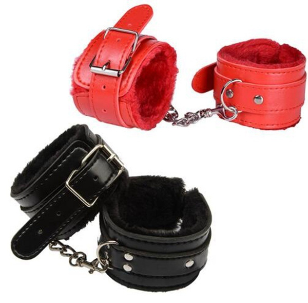 Fashion Sexy Adjustable Furry Handcuffs Plush Handcuff Ankle Cuff Restraints Bondage Sex Toy ...