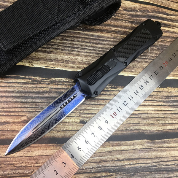 New OTF spring assisted Automatic knife blue Titanium color 440C Black ...