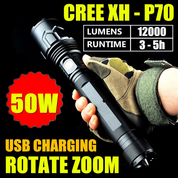 50W CREE XH-P70 High Power Profession LED Hunting Flashlight Rotating ...