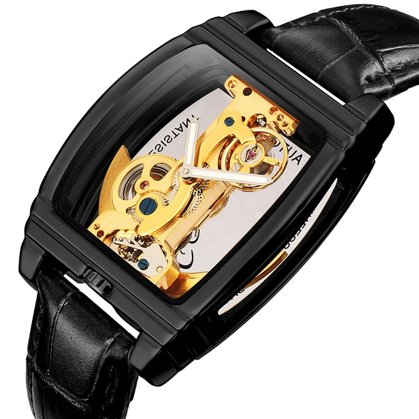 SHENHUA Automatic Mechanical Watch Men Steampunk Skeleton Self Winding ...