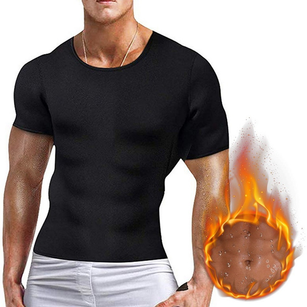 Mens Body Shaper T Shirt Neoprene Bodysuit Workout Abdominal Trainer T ...