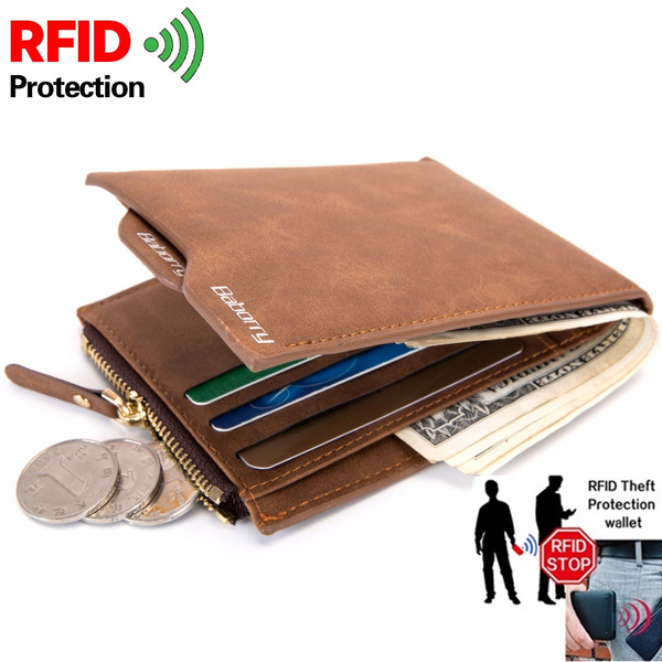 Fashion Designer Mens Leather Wallet Rfid Safe Card Blocking Id ...