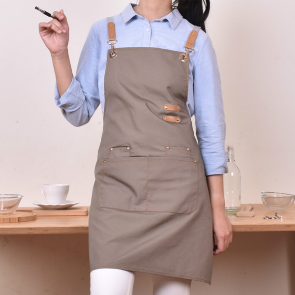 Canvas Apron with Pockets Craft Baking Chefs Kitchen Cooking Cafe BBQ ...