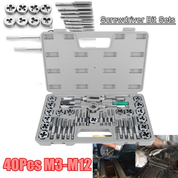 40Pcs M3-M12 Screw Nut Tap And Die Set With Wrenches And Thread Gauge Heavy Duty Hand Tools | Wish