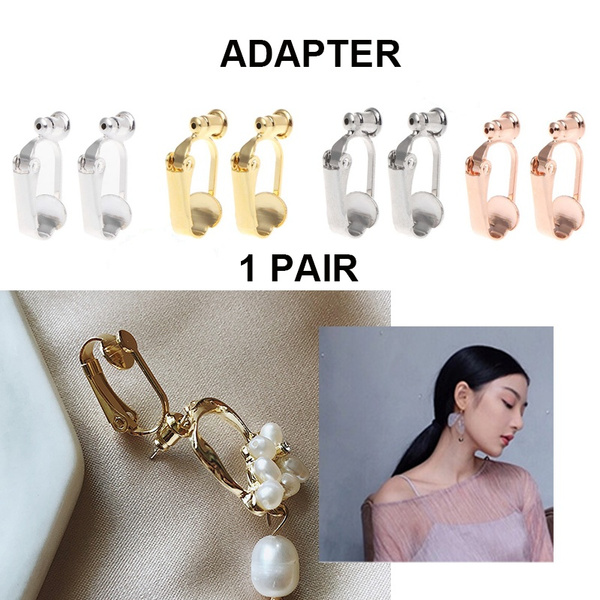 1Pair Earrings Adapter Stud Ear Clips Converter For Non-pierced People ...