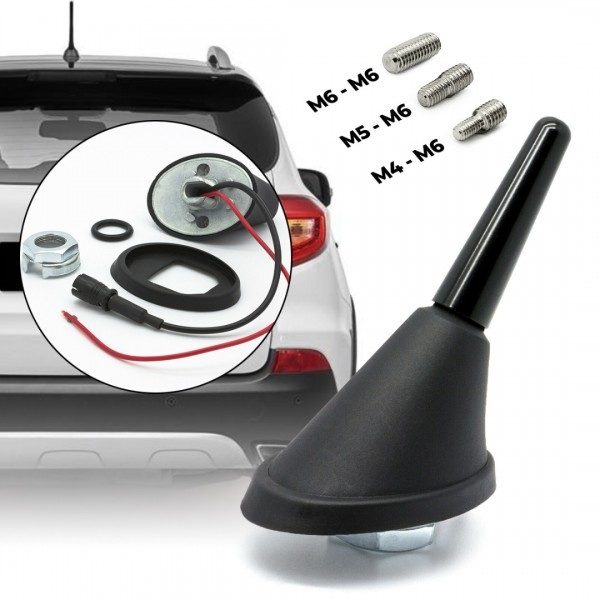 Car Universal 3cm Short Rod Roof Antenna+Base with Amplifier+Adapters ...