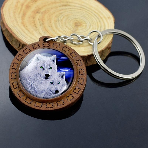 Wolf Keychain Wooden Key Chain Wolf Stuff Wood Jewelry Loyalty Wolf Couple Wolves Animal Key ...