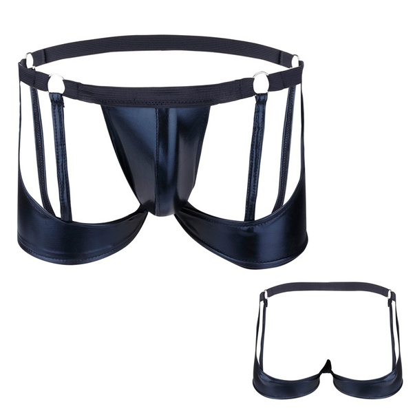 Mens Wetlook Patent Leather Cutout Open Back Boxers Underwear Trunks | Wish