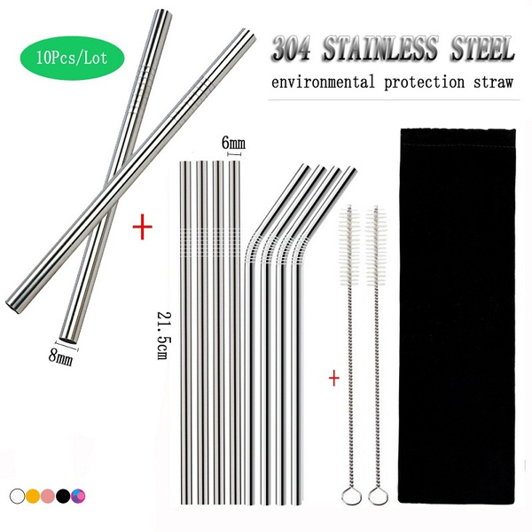 10Pcs Straw Reusable 304 Stainless Steel Drinking Straw Metal Straw For ...