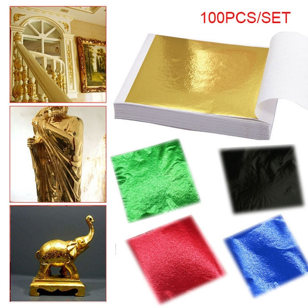 100Pcs Imitation Gold Leaf Foil Art Craft Paper Gilding Sliver Copper ...