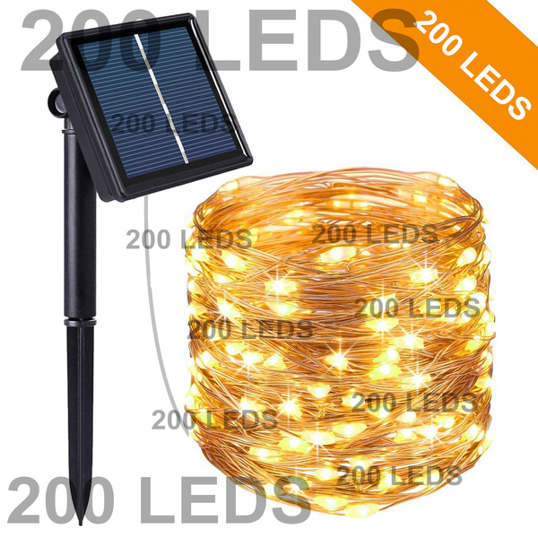 100/200LEDs Solar String Lights 8 Modes Solar Powered Copper Wire Fairy ...