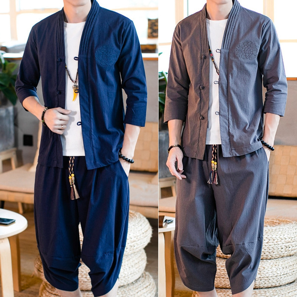 Jamickiki Chinese Style Two Piece Set Men's Summer Korean Short Sleeve ...