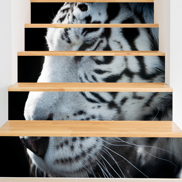 3D Tiger Pattern Stairs Risers Stickers DIY Self-Adhesive Waterproof ...
