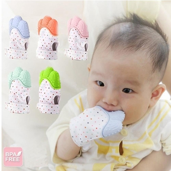 Colorful Soothing Pain Relief Baby Teething Mittens Secure Adjustable ...