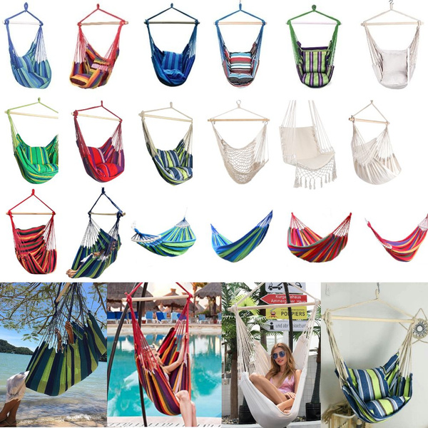 Outdoor Hammock Hanging Rope Chair Swing Chair Seat with 2 Pillows for ...