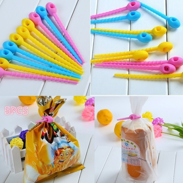 5Pcs Silicone Bag Ties Cable Management Zip Tie Twist All-purpose Multi ...
