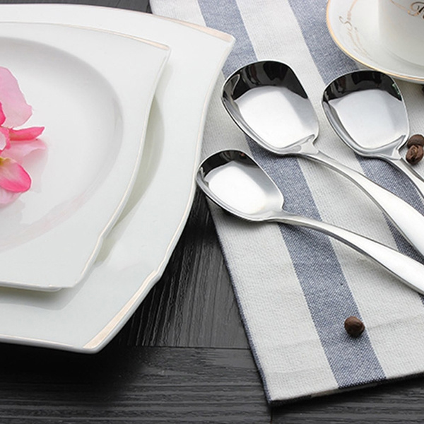 Stainless Steel Square Spoon Creative Dinner Spoon Tableware Flat Head ...