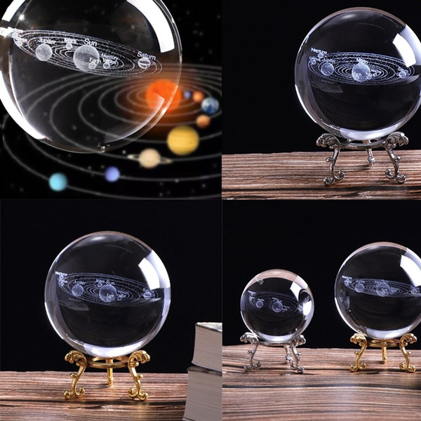 3D Solar System Crystal Ball Laser Engraved Globe Glass Ball Miniature ...