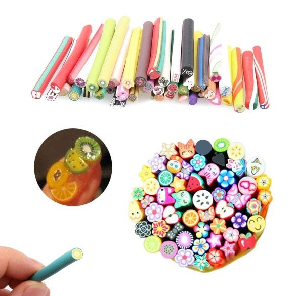 50x Mixed Colorful Fimo Canes Rod Polymer Clay Nail Art Sticker Decor ...