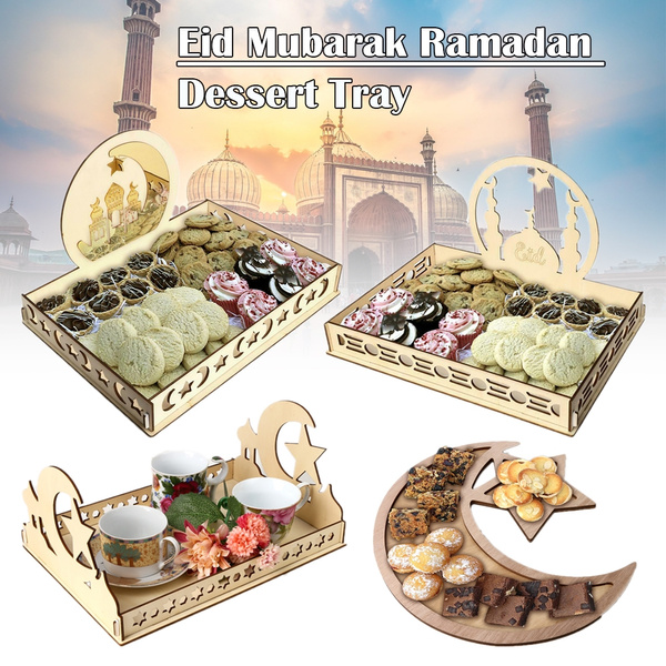 Wooden Eid Mubarak Ramadan Dessert Tray Islamic Muslim Food Serving Box ...