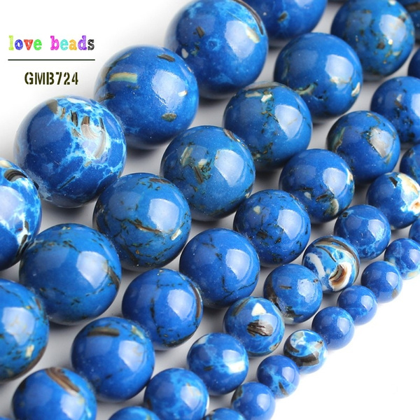 1pcs Natural Dark Blue Shell Howlite Stone Beads for Jewelry Making 4/6 ...