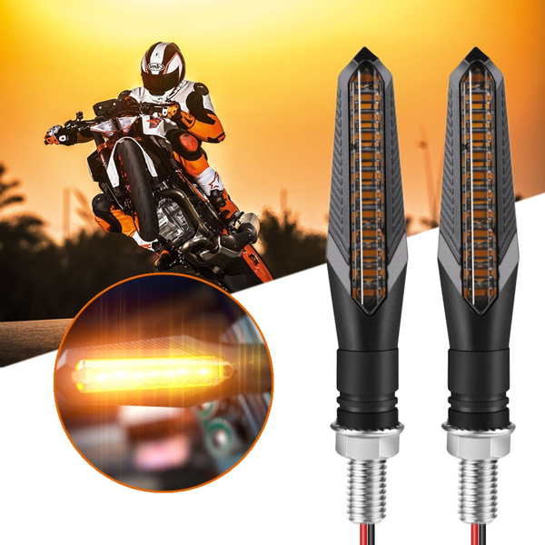 2Pcs 12 LED Motorcycle Warning Light Yellow Turn Signal Flowing ...