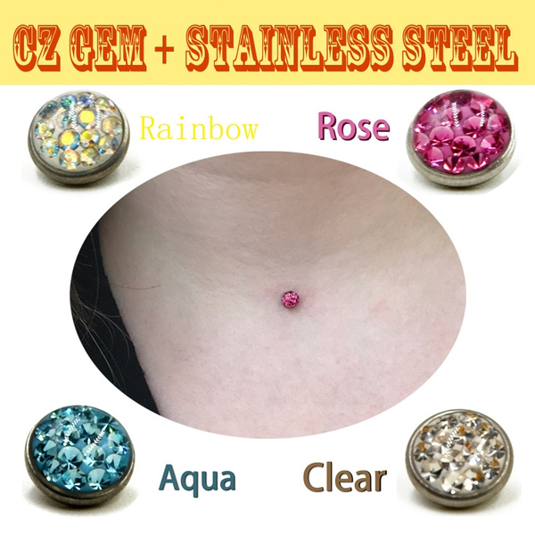 Stainless Steel CZ Gem Dermal Anchor Crystal Top Dermal Piercings Body ...