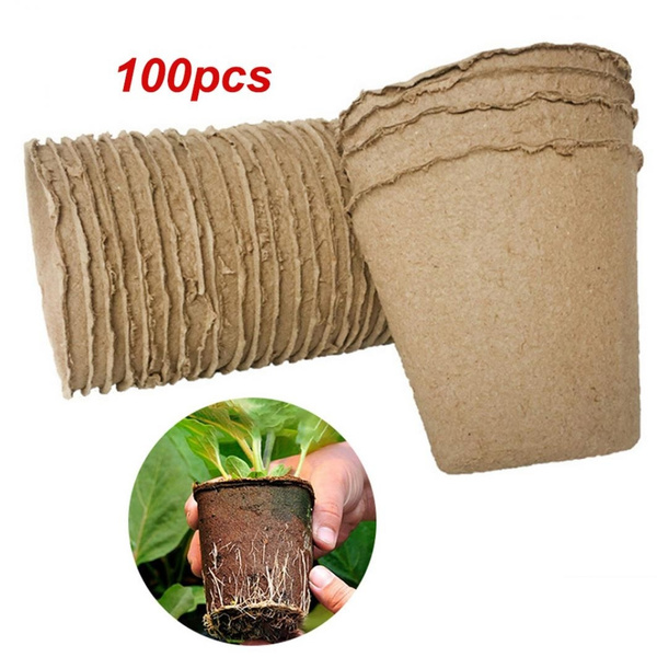 100Pcs Garden Plants Nursery Paper Pots Biodegradable Seedling Raising ...