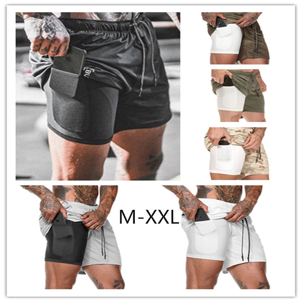 2 in 1 Men's Summer Double Layer Shorts Running Training Fitness ...