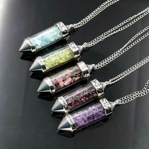Fashion 7 Chakra Pyramid Point Pendulum Healing Reiki Wishing Bottle ...