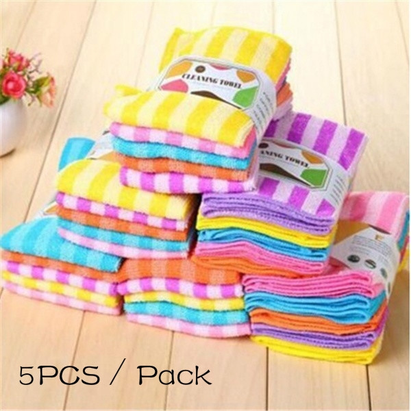 5PCS Colorful Striped Square Towel Cloth Household Kitchen Cleaning ...