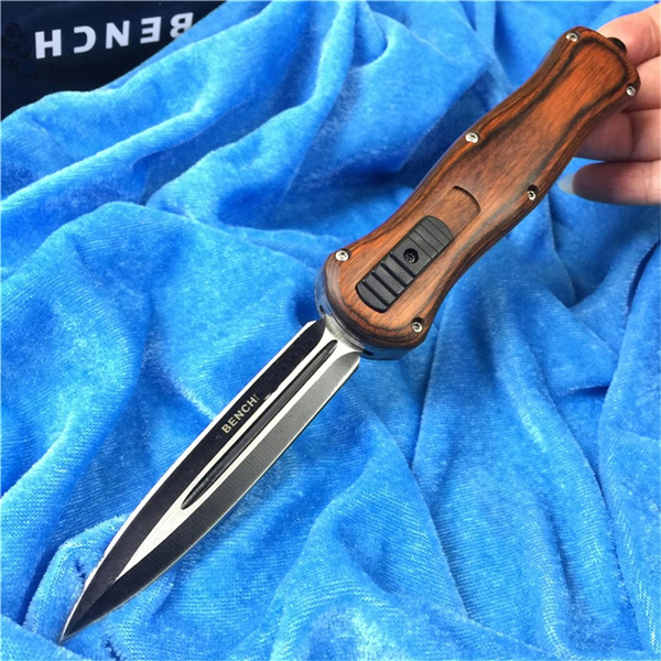 Spring Assisted Knive Military D2 Fixed Blade Wood Handle Double Edge ...
